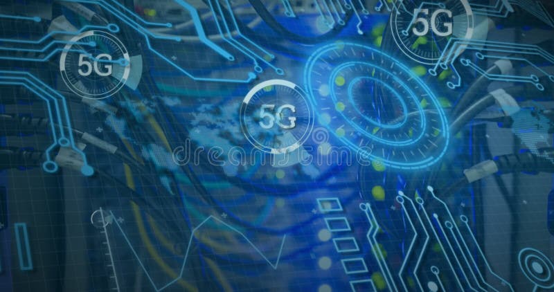 Animation of Data Processing and 5g Text Over Cables of Computer Server Stock Video - Video of ...