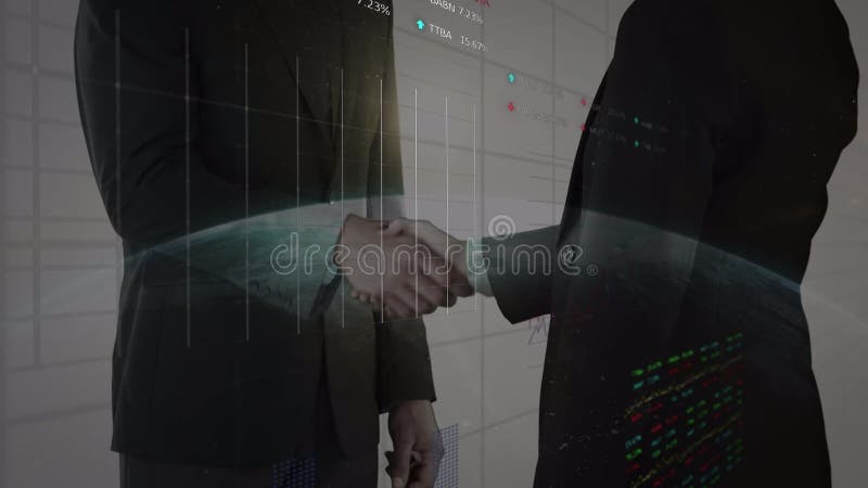 Animation of Data Processing and Globe Over Businessman Handshake Stock ...