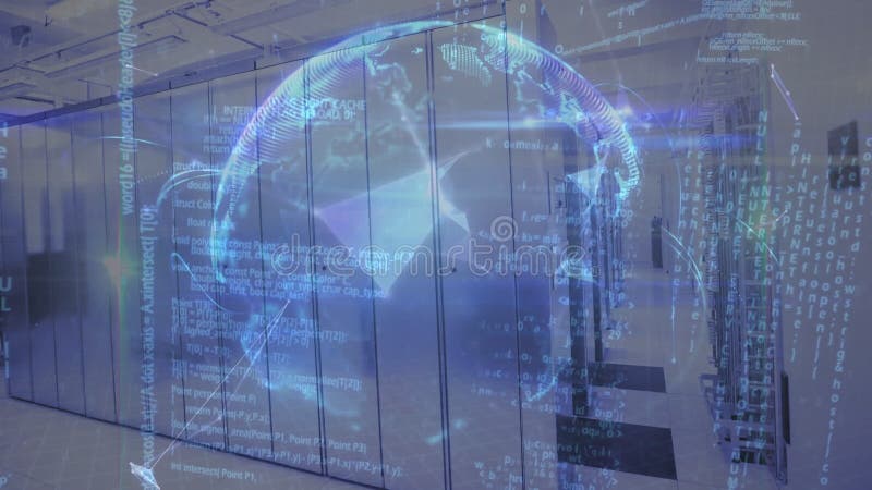 Animation Of Data Processing And Globe Of Plexus Networks Spinning