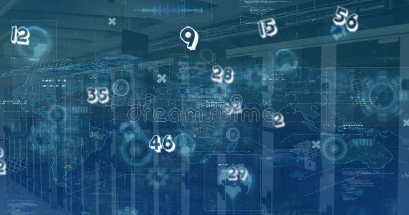 Animation of Data Processing and Graphs and Charts Over Computer Server Room Stock Footage ...