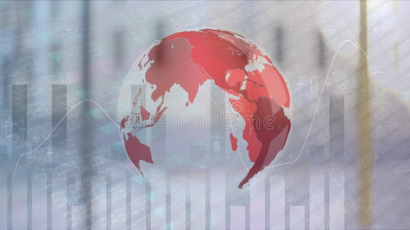 Animation of Data Processing and Graphs Over Globe and Business People ...