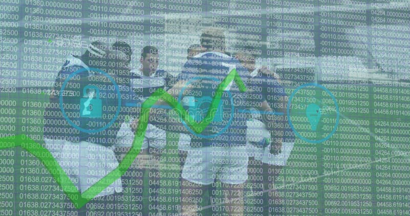 Animation of Data Processing and Icons Over Diverse Rugby Players at ...