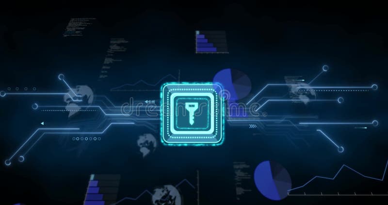 Animation of Data Processing with Key Over Diagrams and Globes Stock ...