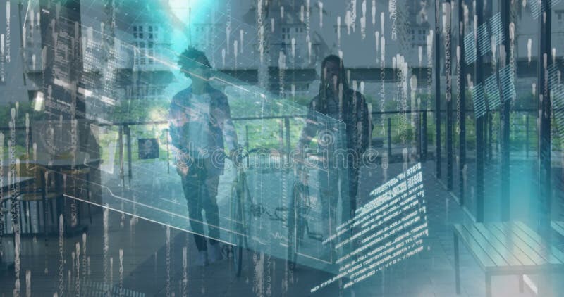 Animation of Data Processing and Light Spot Over Two Diverse Men with ...