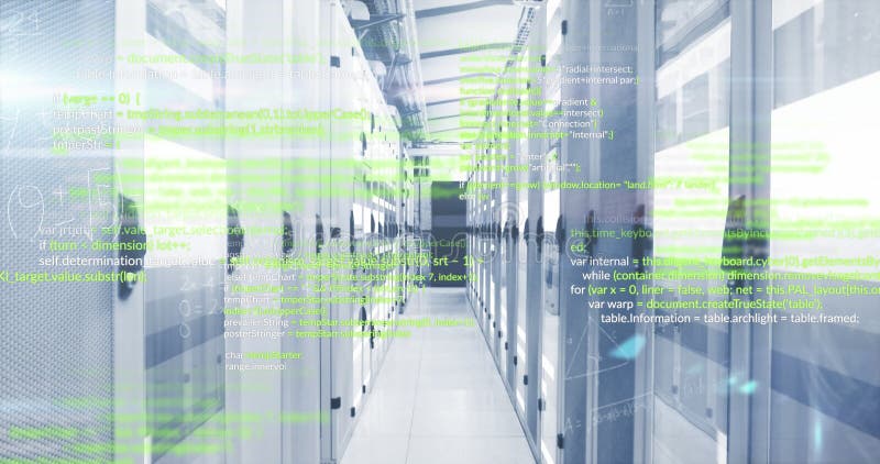 Animation of Data Processing and Mathematical Equations Against Empty Computer Server Room Stock ...