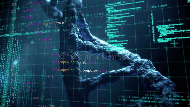 Animation of Data Processing and Molecules Over Dna Strand on Black ...