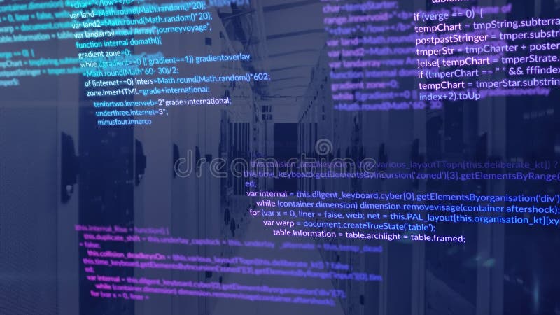 Animation of Data Processing and Mosaic Squares Against Computer Server Room Stock Footage ...