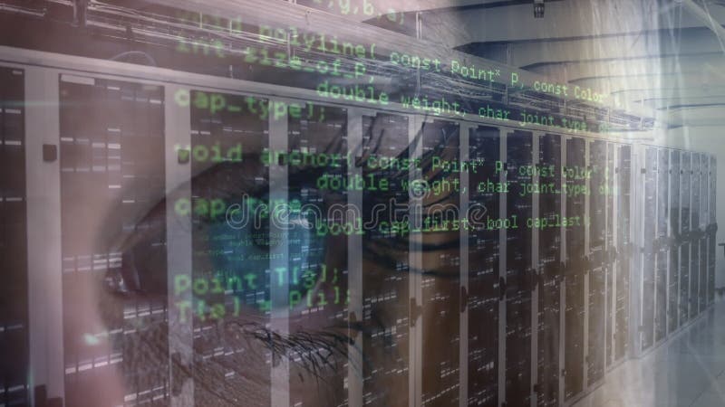Animation of Data Processing and Moving Columns Over Eye and Server Room Stock Video - Video of ...