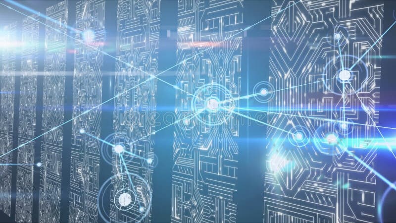 Animation Of Data Processing And Network Of Connections Over Computer