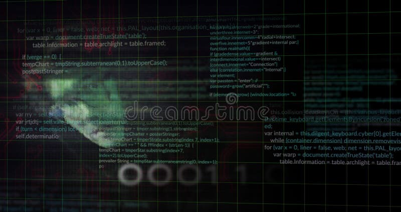 Animation of Data Processing Over Binary Code and Caucasian Male Hacker ...