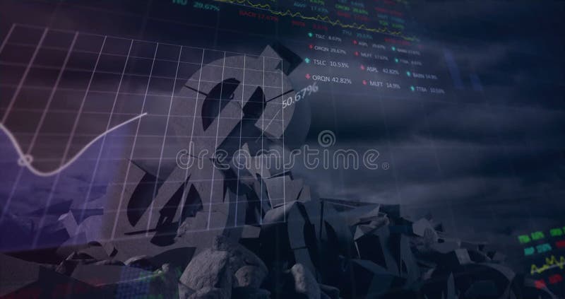 Animation of Data Processing Over Broken Dollar Symbols and Dark Clouds ...