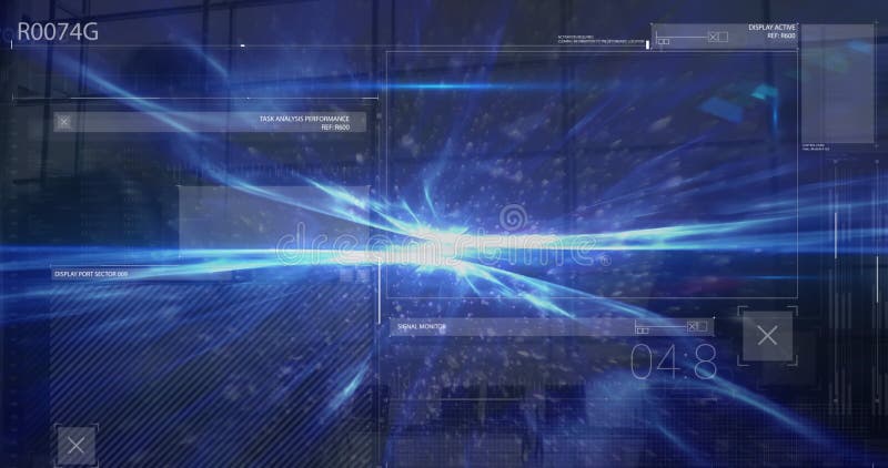 Animation of Data Processing Over Business People Walking and Light ...