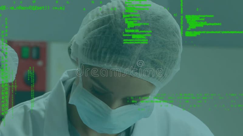 Animation of Data Processing Over Caucasian Female Scientist Working at ...