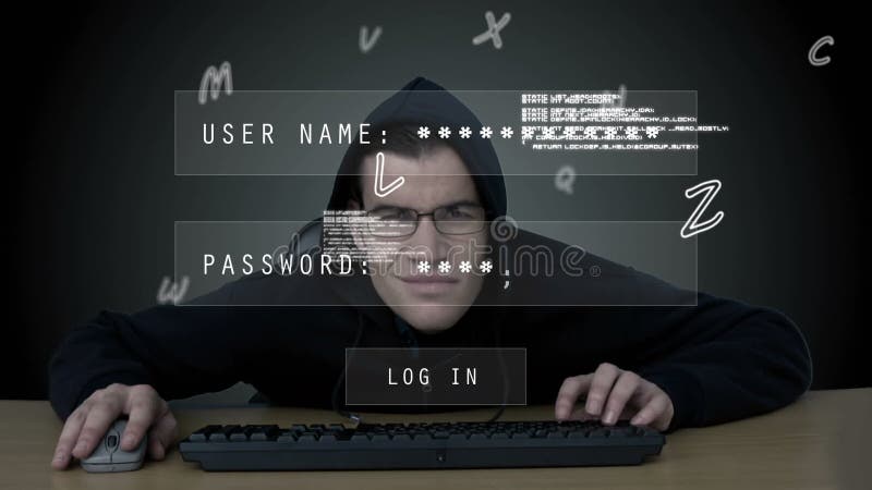 Animation of Data Processing Over Caucasian Hacker Using Computer Stock ...