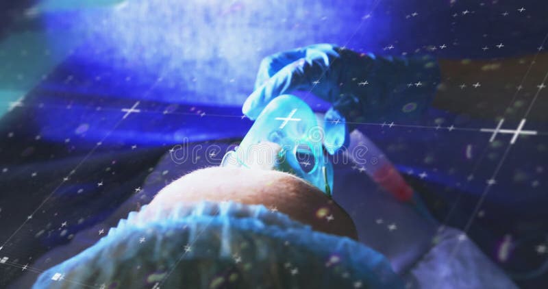 Animation of Data Processing Over Caucasian Patient with Oxygen Mask ...