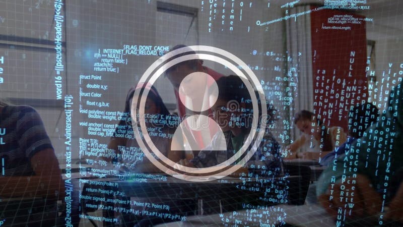 Animation of Data Processing Over Caucasian Teacher Teaching Two Diverse Girls at School Stock ...