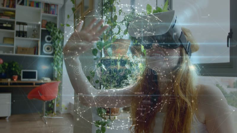 Animation of Data Processing Over Caucasian Woman Using Vr Headset ...