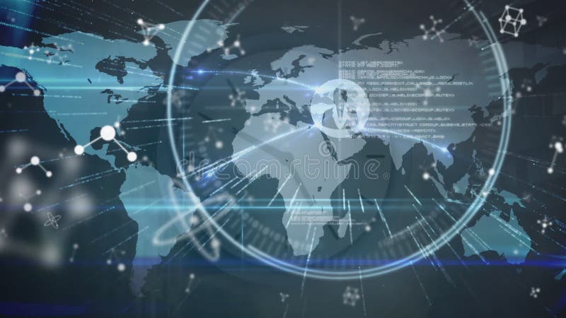 Animation of Data Processing Over Clock and World Map Stock Footage ...