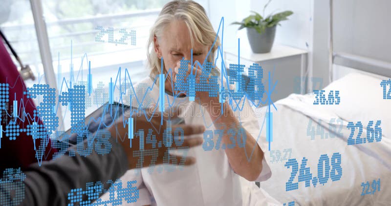 Animation of Data Processing Over Diverse Male Doctor with Tablet ...