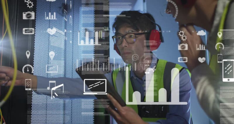 Animation of Data Processing Over Diverse Male and Female Engineer ...