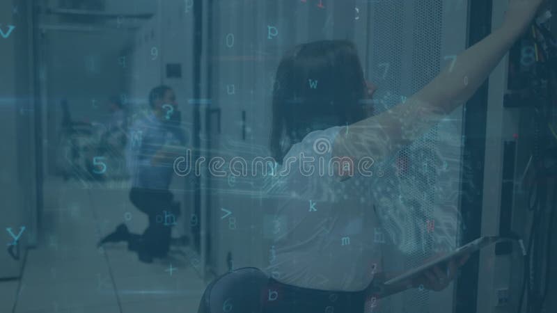 Animation of Data Processing Over Diverse People in Server Room Stock ...