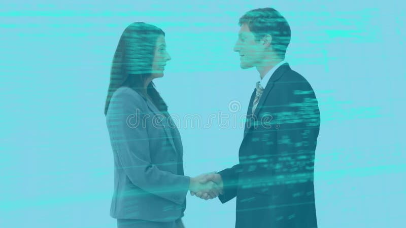 Animation of Data Processing Over Diverse People Shaking Hands in ...