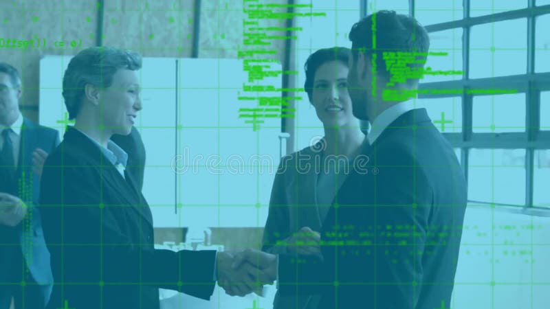 Animation of Data Processing Over Diverse People Shaking Hands in ...