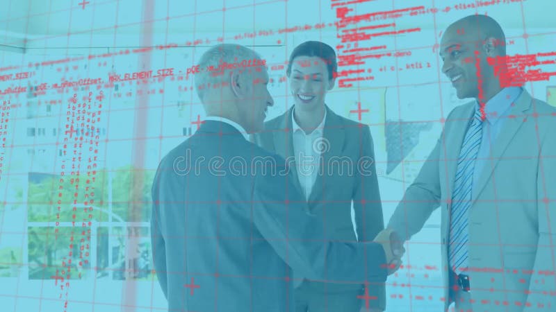 Animation of Data Processing Over Diverse People Shaking Hands in ...