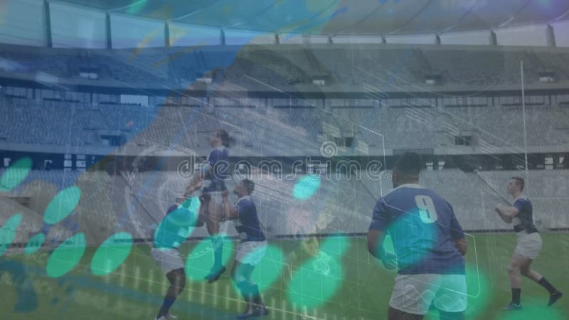 Animation of Data Processing Over Diverse Rugby Players at Stadium ...