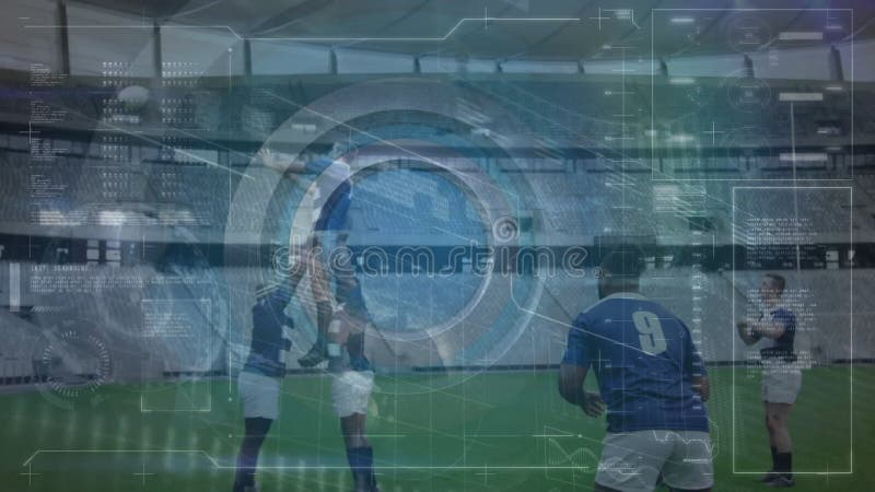 Animation of Data Processing Over Diverse Rugby Players at Stadium ...