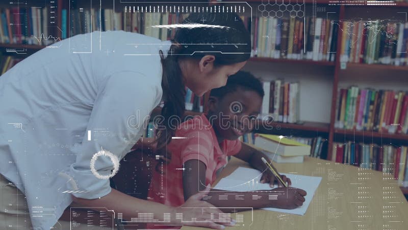 Animation of Data Processing Over Diverse Schoolboy and Teacher in Classroom Stock Video - Video ...