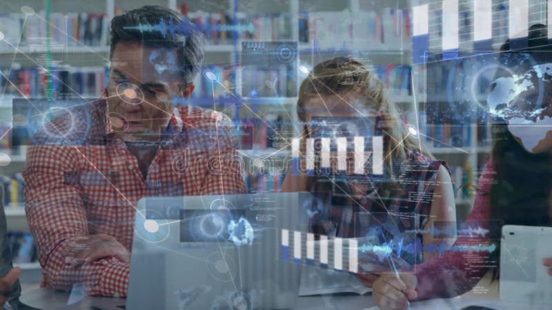 Animation of Data Processing Over Diverse Students Using Tablets Stock ...