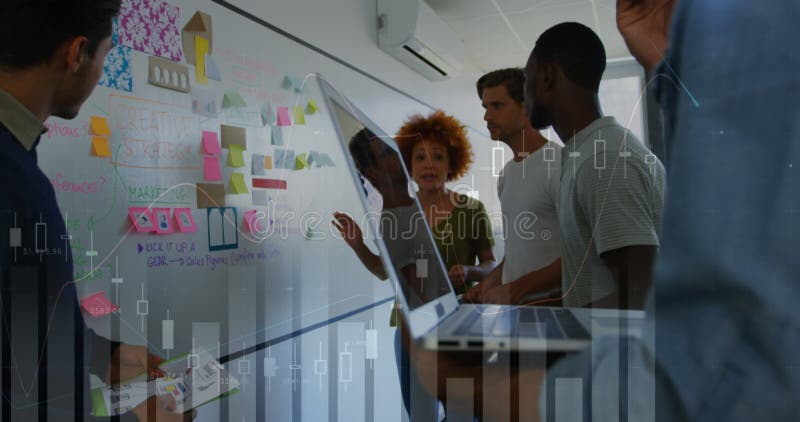 Animation of Data Processing Over Diverse Team of Colleagues Discussing ...