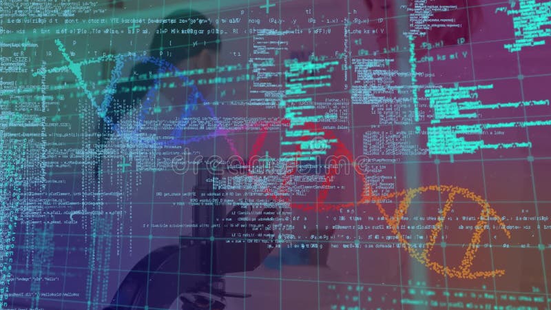 Animation of Data Processing Over Female Scientist Using Microscope at ...