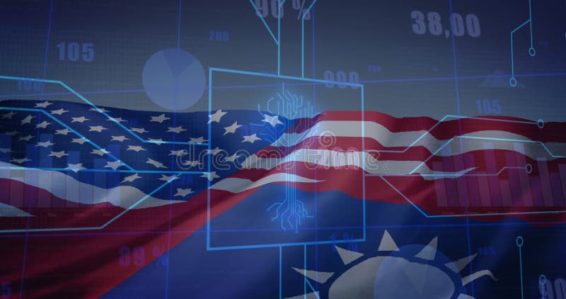 Animation of Data Processing Over Flag of Taiwan and United States of ...