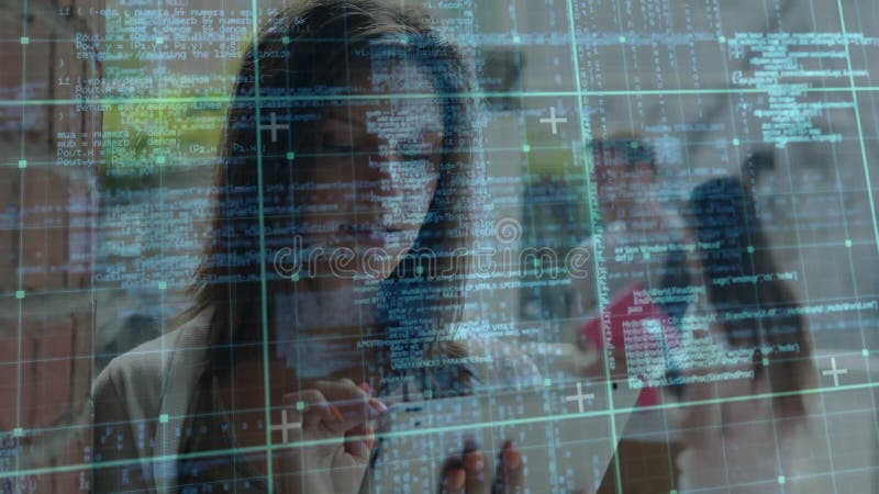 Animation of Data Processing Over Globe on Scanner and Grid Stock Video - Video of network ...