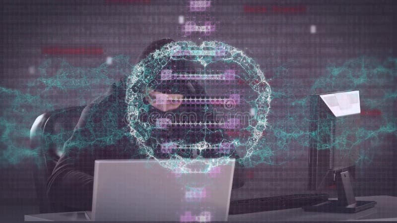 Animation of Data Processing Over Hacker with Laptop Stock Video ...