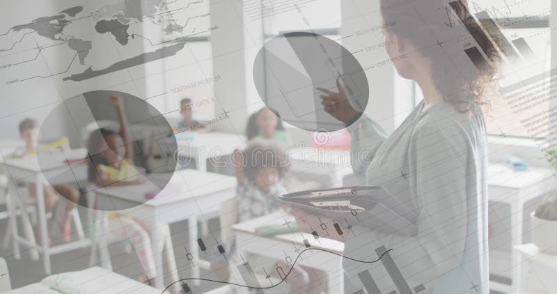 Animation of Data Processing Over Happy Diverse Female Teacher ...