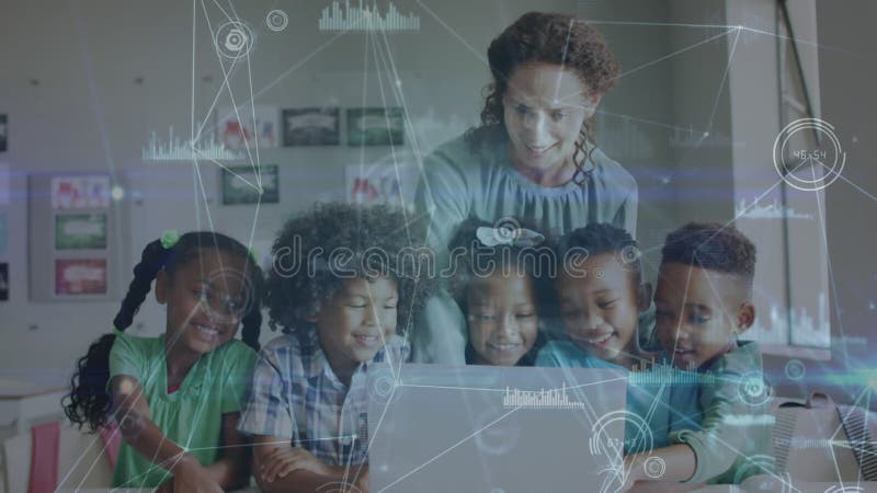 Animation of Elemental Diagrams Over African American Schoolboy Holding Petri Dish in Science ...