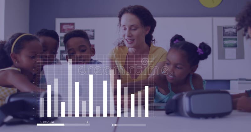 Animation of Data Processing Over Happy Diverse Female Teacher and ...