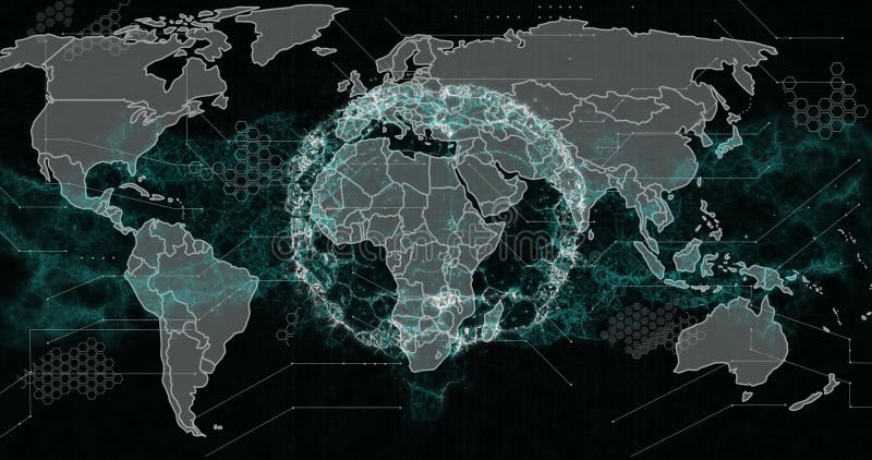 Animation of Data Processing Over Human Brain and World Map Stock ...
