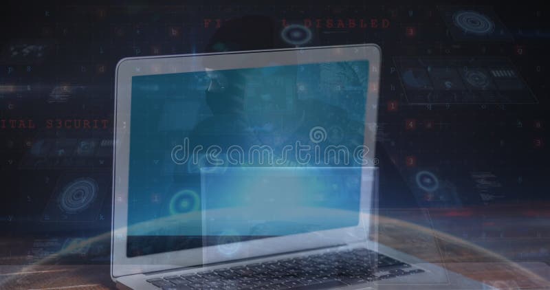 Animation Of Data Processing Over Laptop Hacker And Globe Stock Video Video Of Computing