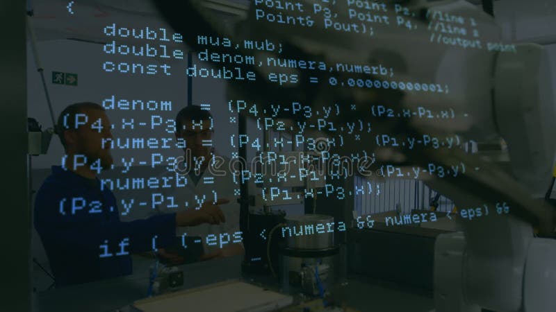 Animation of Data Processing Over Male Engineers and Robot Stock ...