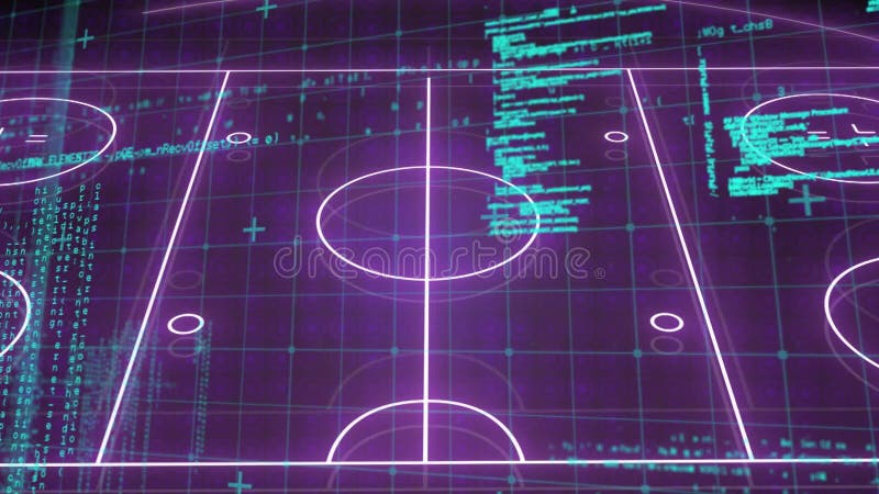 Animation of Data Processing Over Neon Sport Field Plans on Black ...