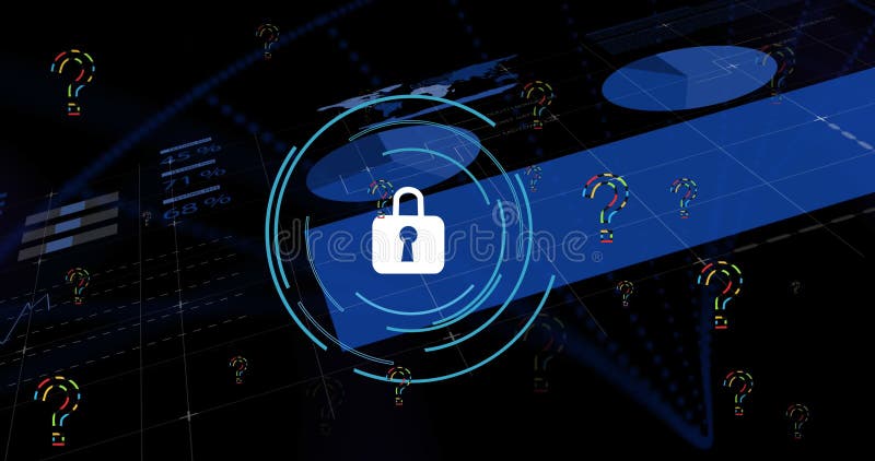 Animation Of Data Processing Over Padlock And Question Marks Stock Video Video Of World