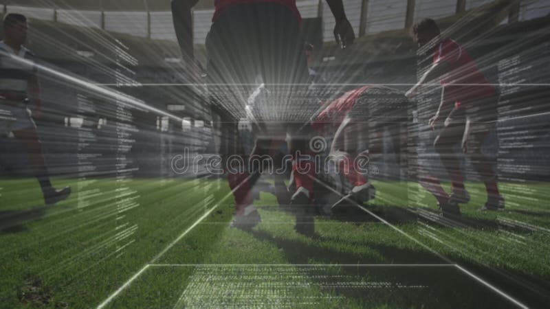 Animation of Data Processing Over Rugby Players at Stadium Stock ...