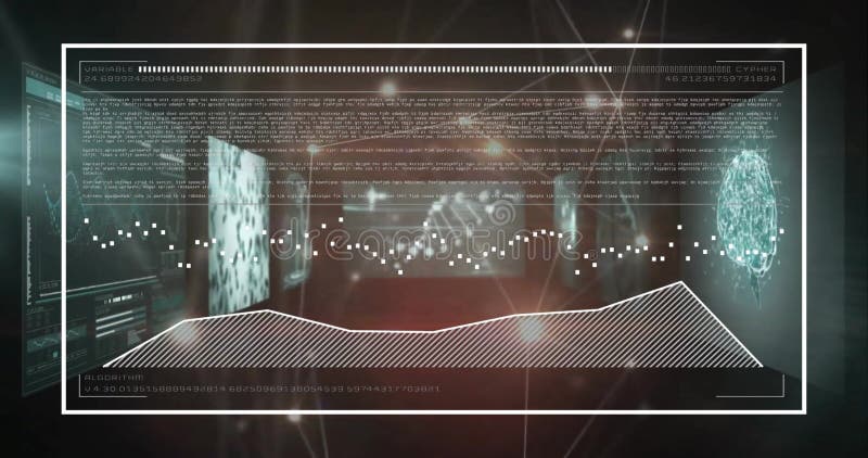 Animation of Data Processing Over Screens on Dark Background Stock ...