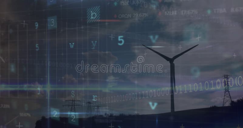 Animation of Data Processing Over Wind Turbine Stock Video - Video of ...