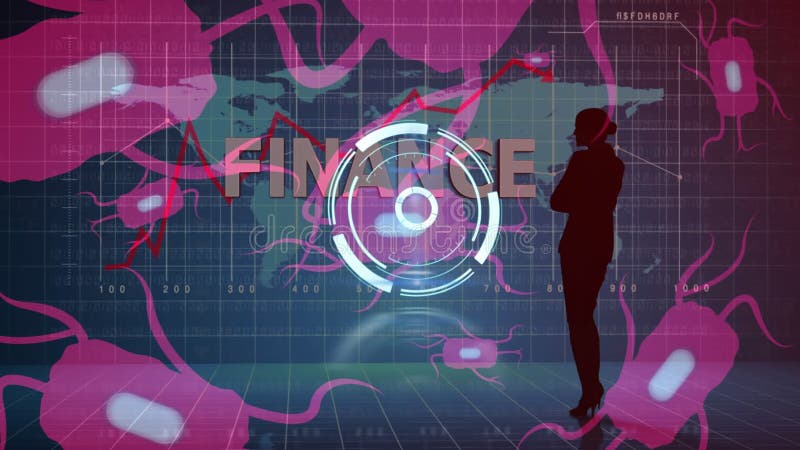 Animation of Data Processing Over World Map and Virus Cells Stock ...