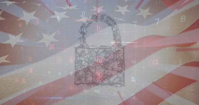 Animation of Data Processing and Padlock Over Flag of Usa Stock Video ...